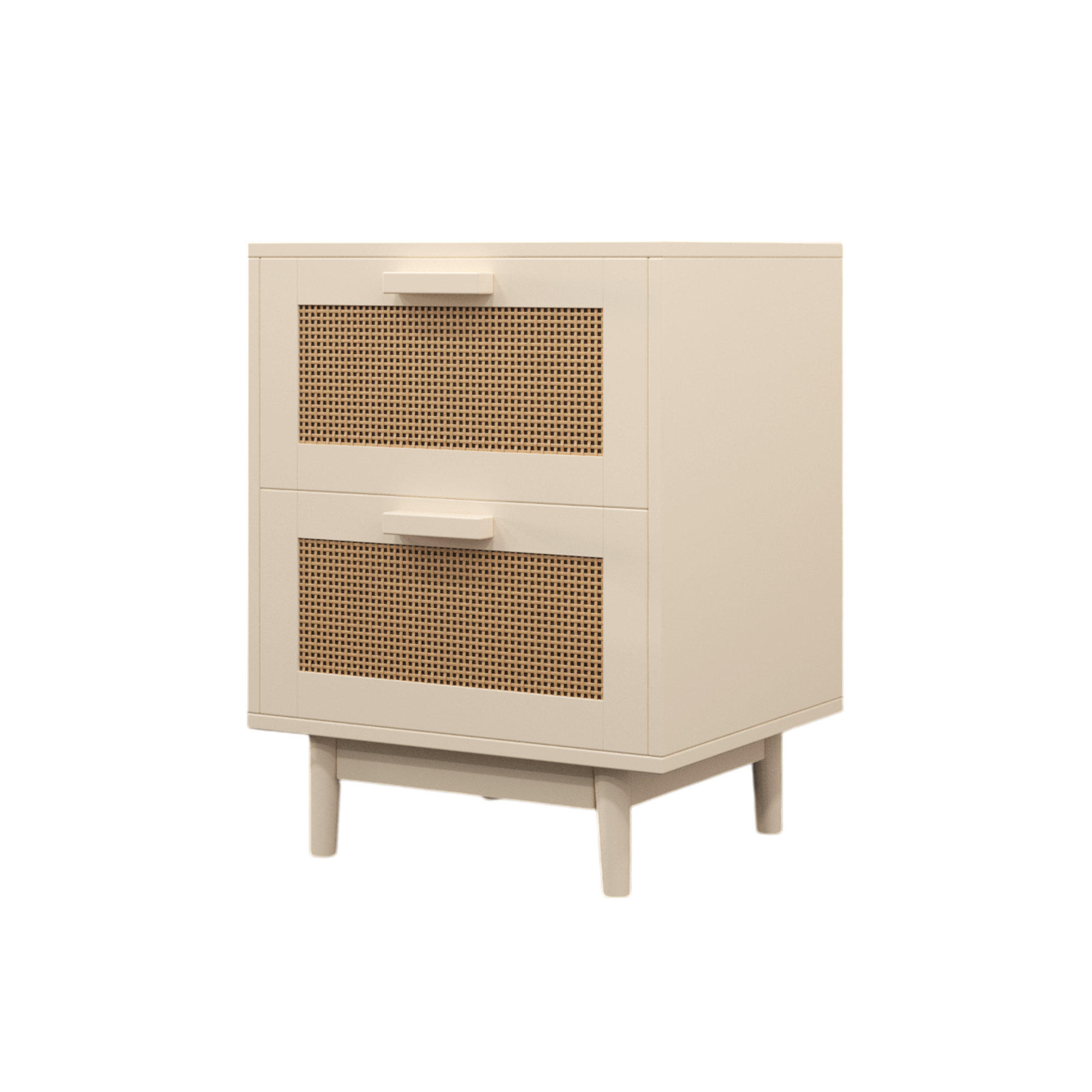 Highland Dunes Rattan nightstand with 2 faux rattan-decorated drawers, wood accent table for ...